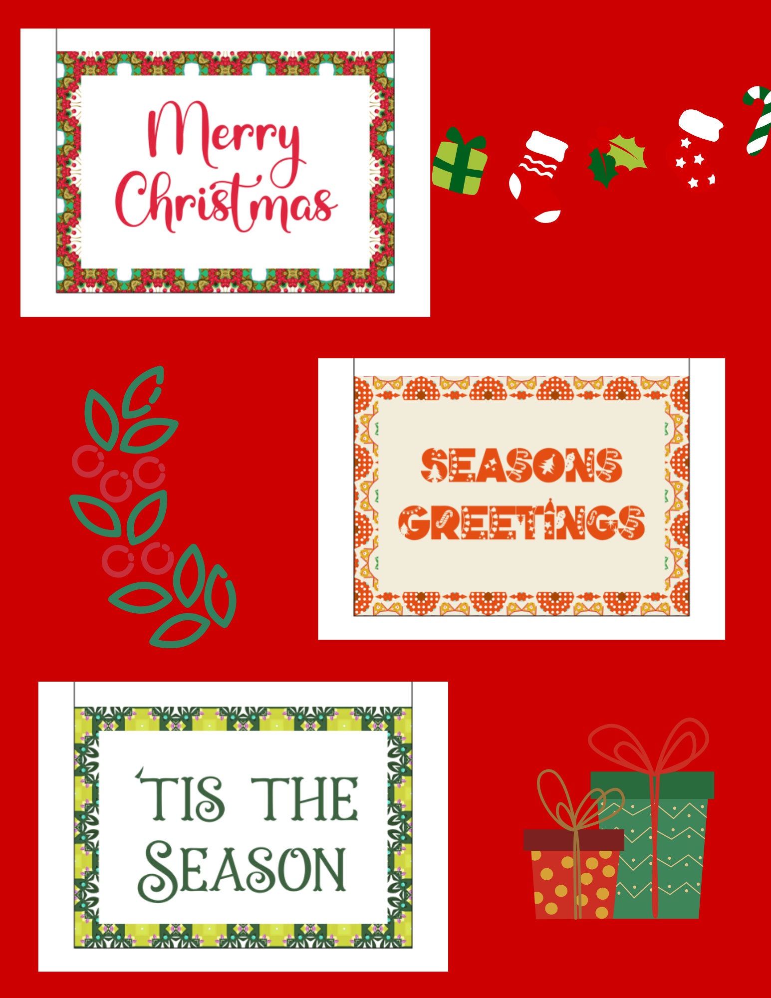 Printable Christmas Cards Holiday Card Bundle Digital File Instant ...