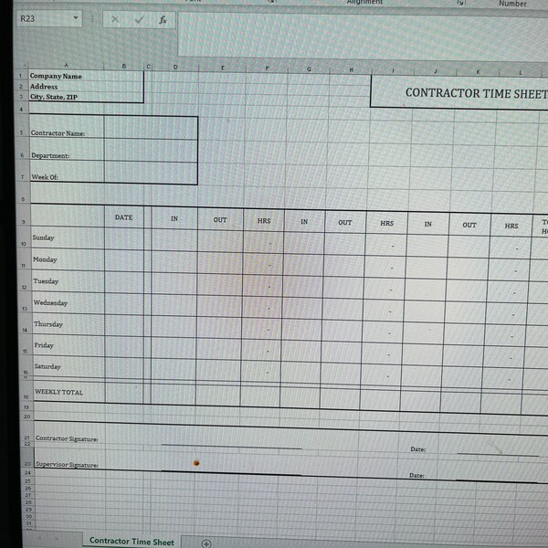 Contractor Time Sheet - Etsy