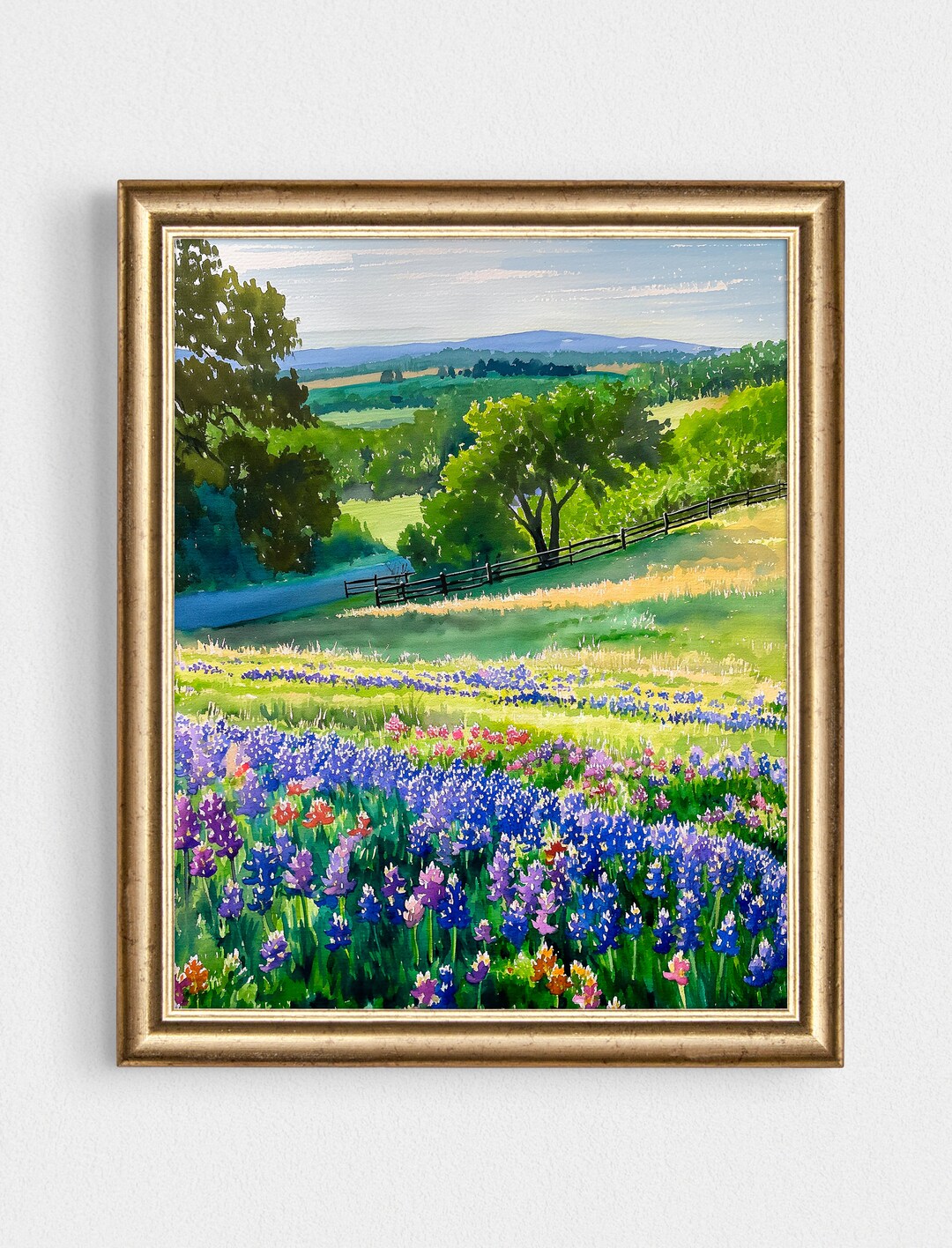 Instant Download Watercolor Print - Bluebonnets in Texas Hill Country ...