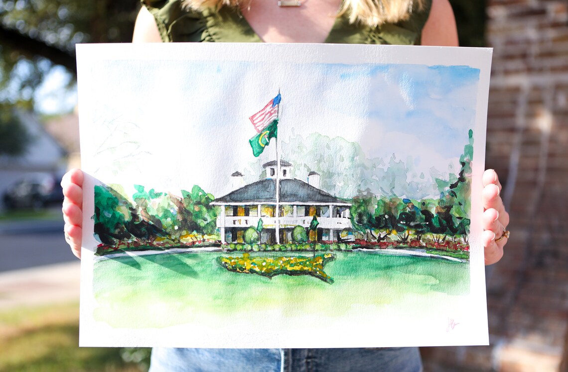 Augusta National Clubhouse Watercolor Painting | Digital Download ...
