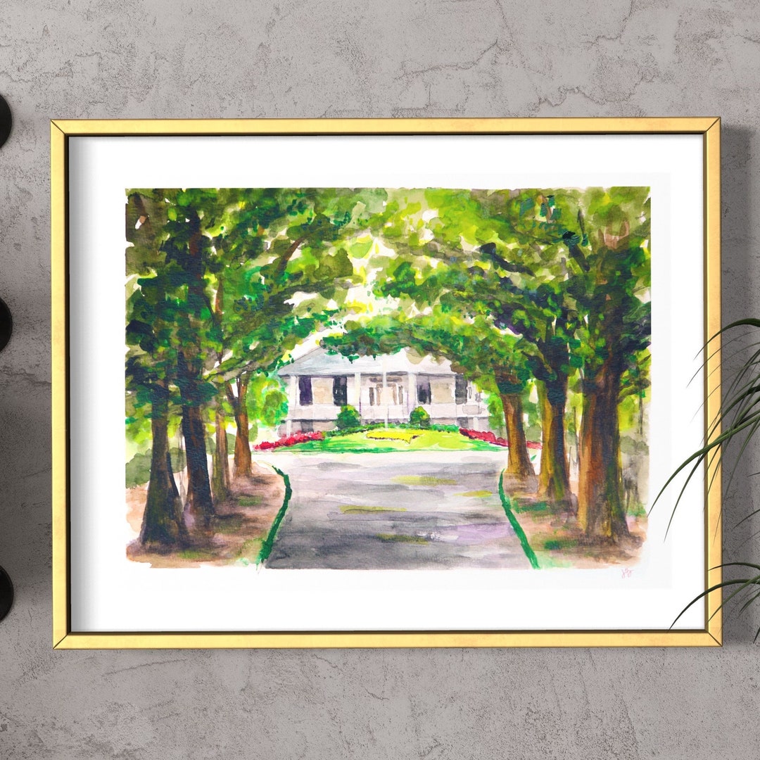 Magnolia Lane Watercolor Print | Augusta National Clubhouse | Golf Art ...