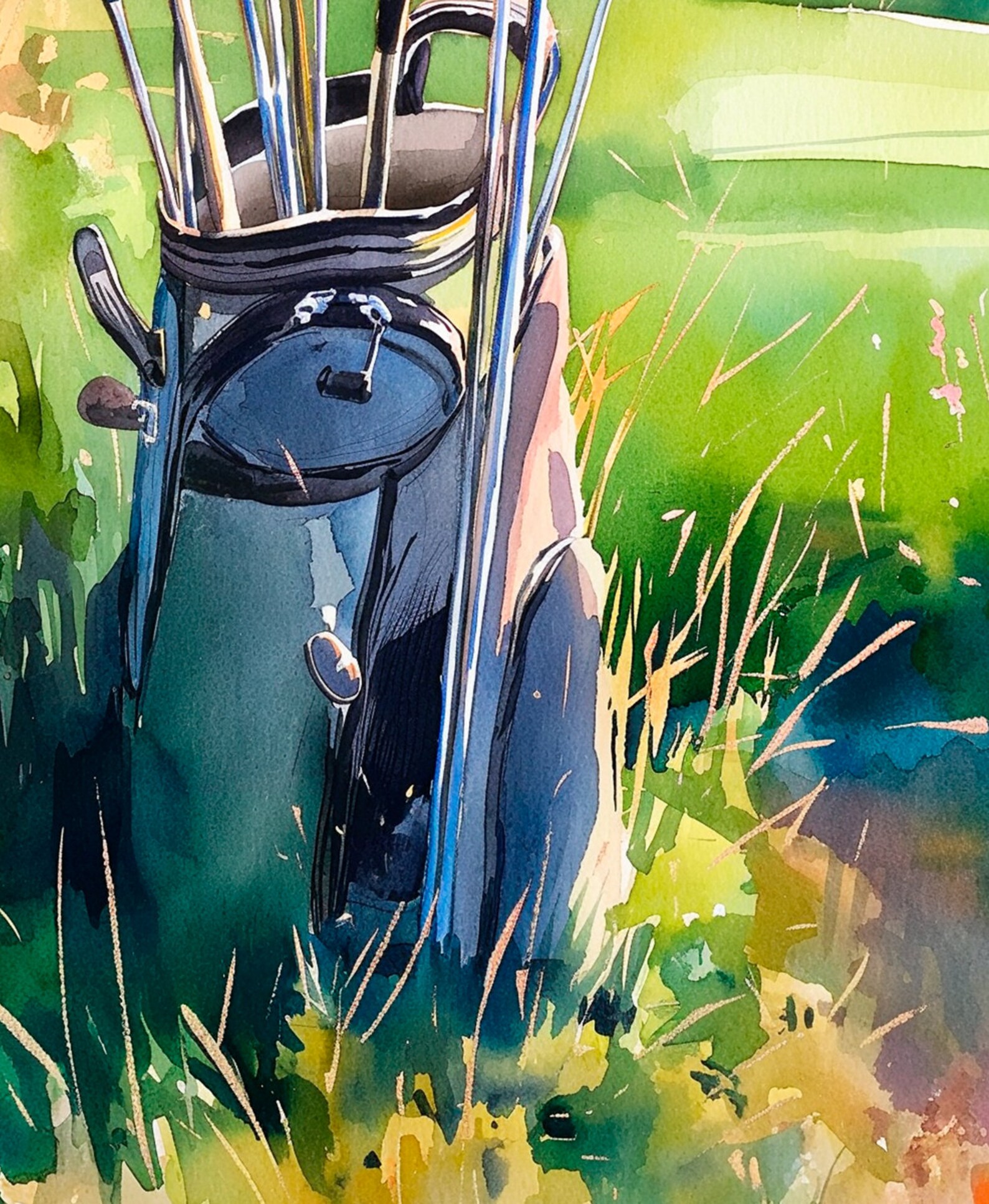 Instant Download Watercolor Print - Golf Bag on the Green - 8x10 ...