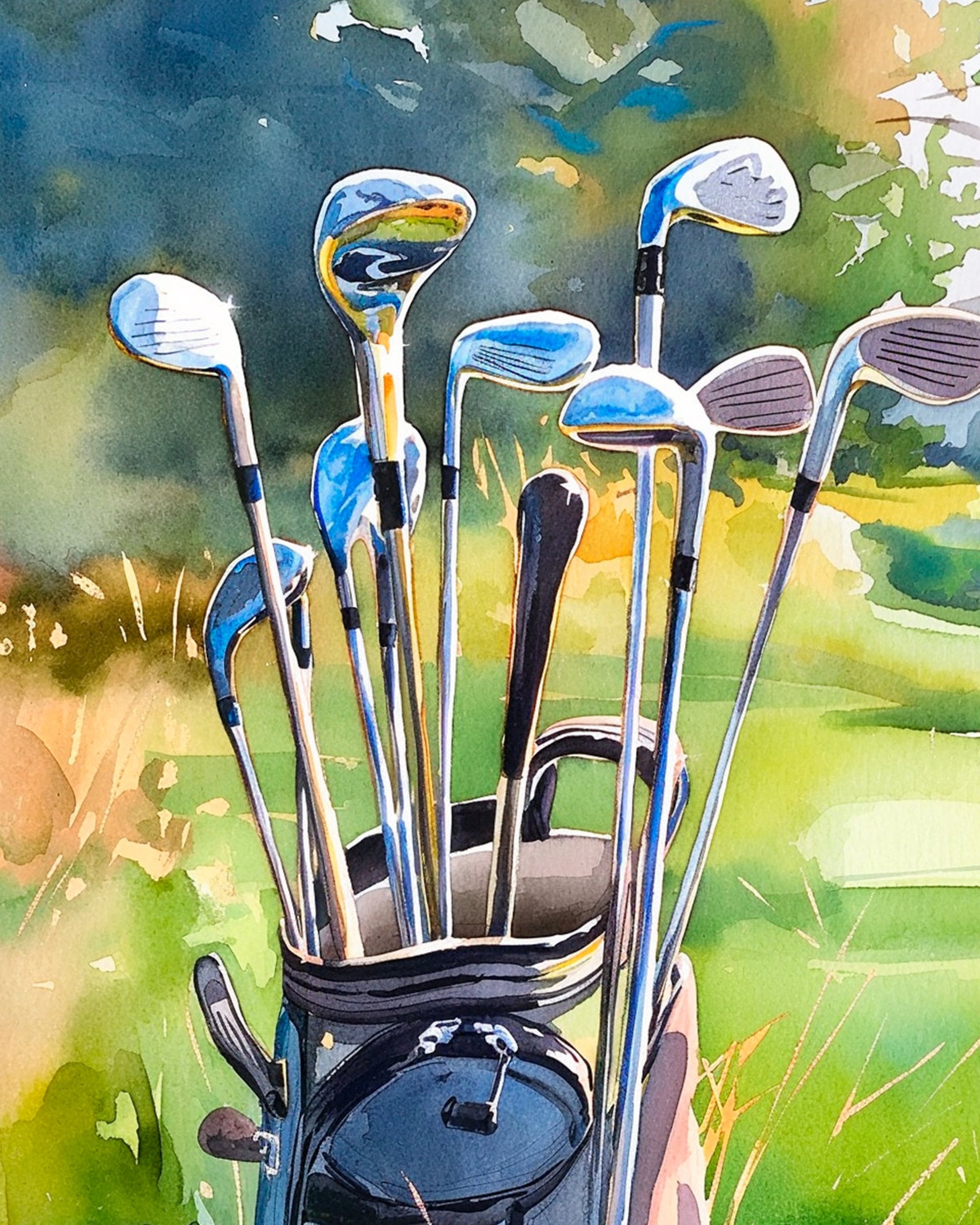 Instant Download Watercolor Print - Golf Bag on the Green - 8x10 ...