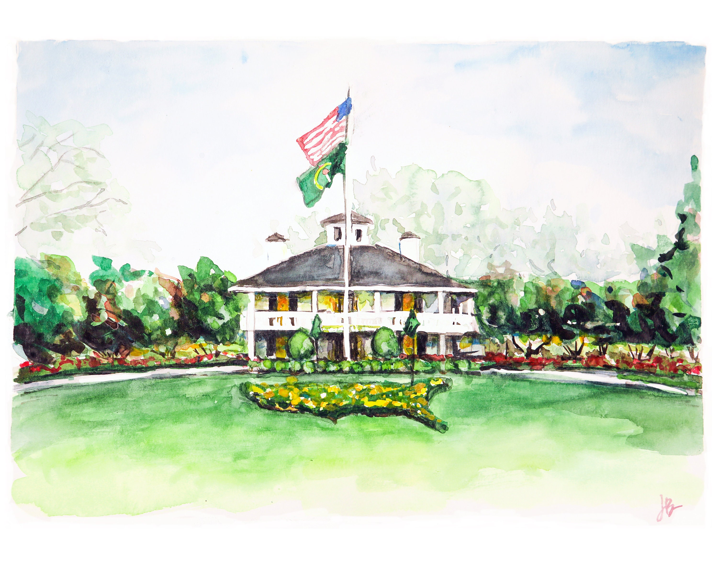 Augusta National Clubhouse Watercolor Painting | Digital Download ...