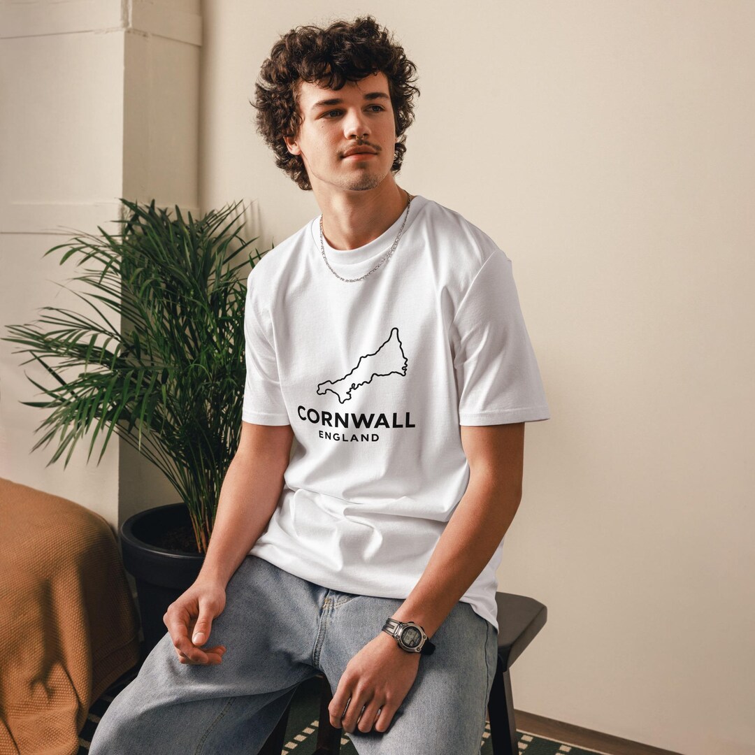 Eco-friendly Cornwall White T-shirt With A Minimal Art Coastline Design ...