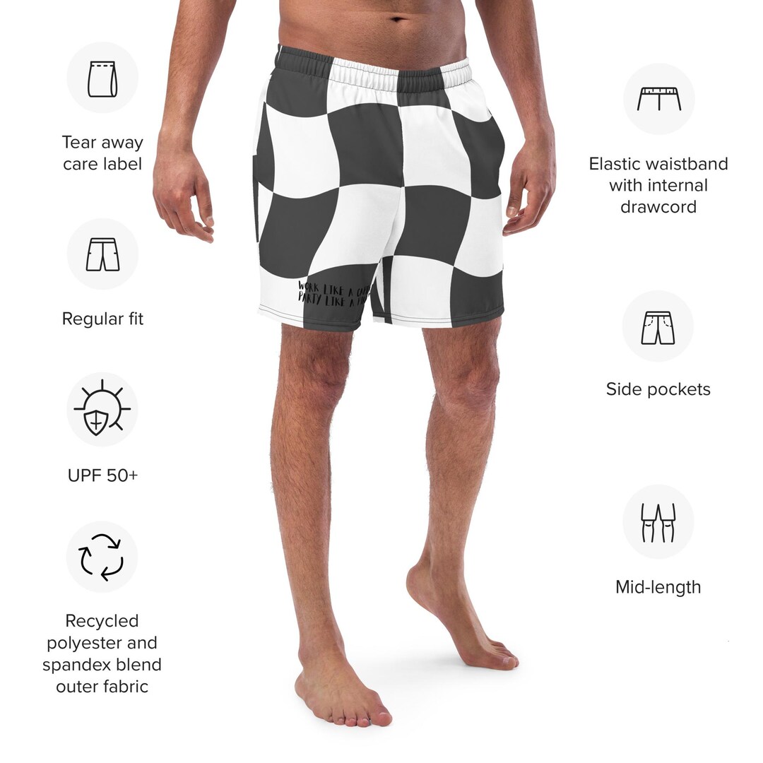 White and Black Check Recycled Swim Trunks - Etsy