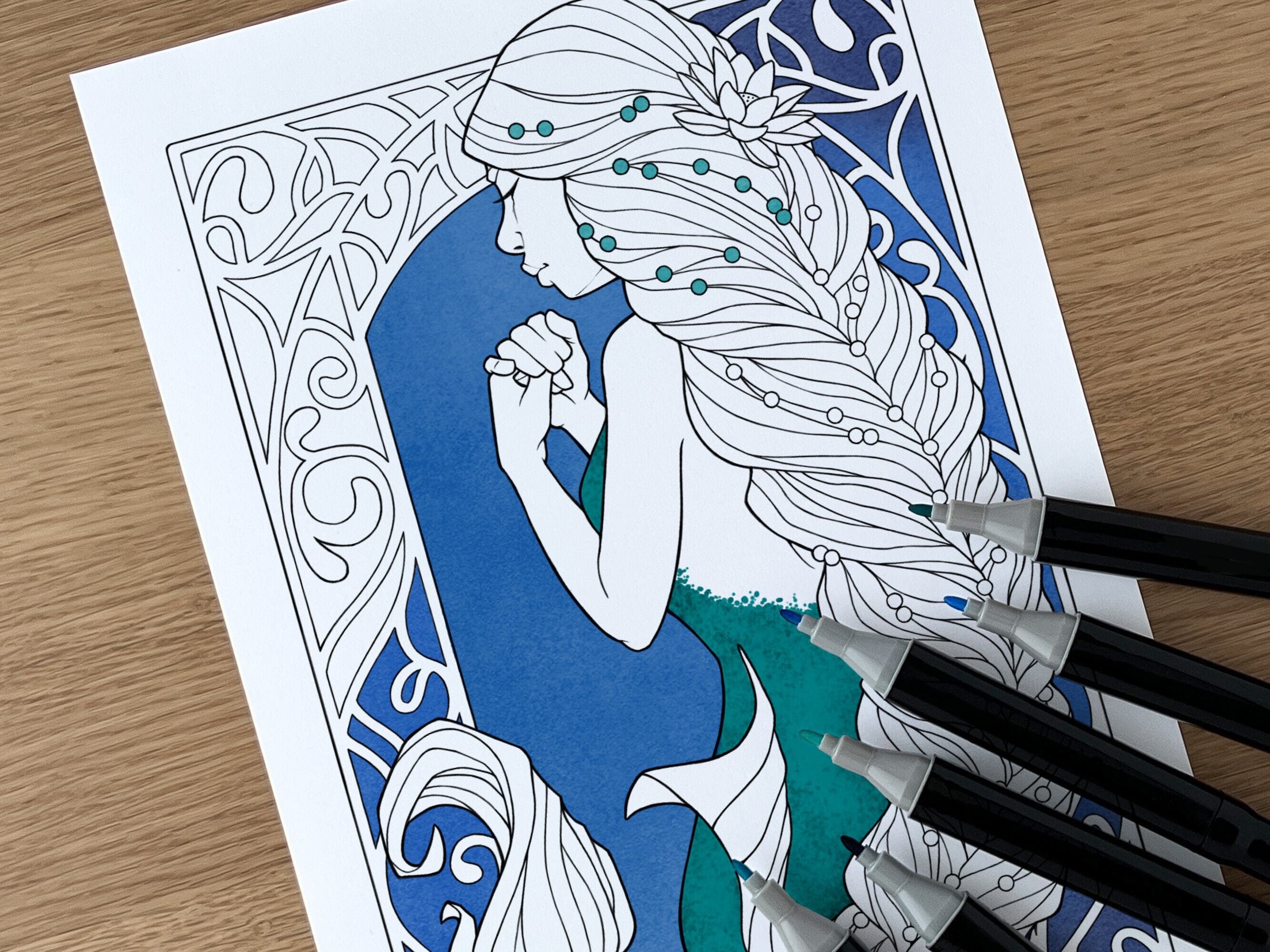 Digital and Printable Mermaid Coloring Book for Adults Fantasy Coloring ...