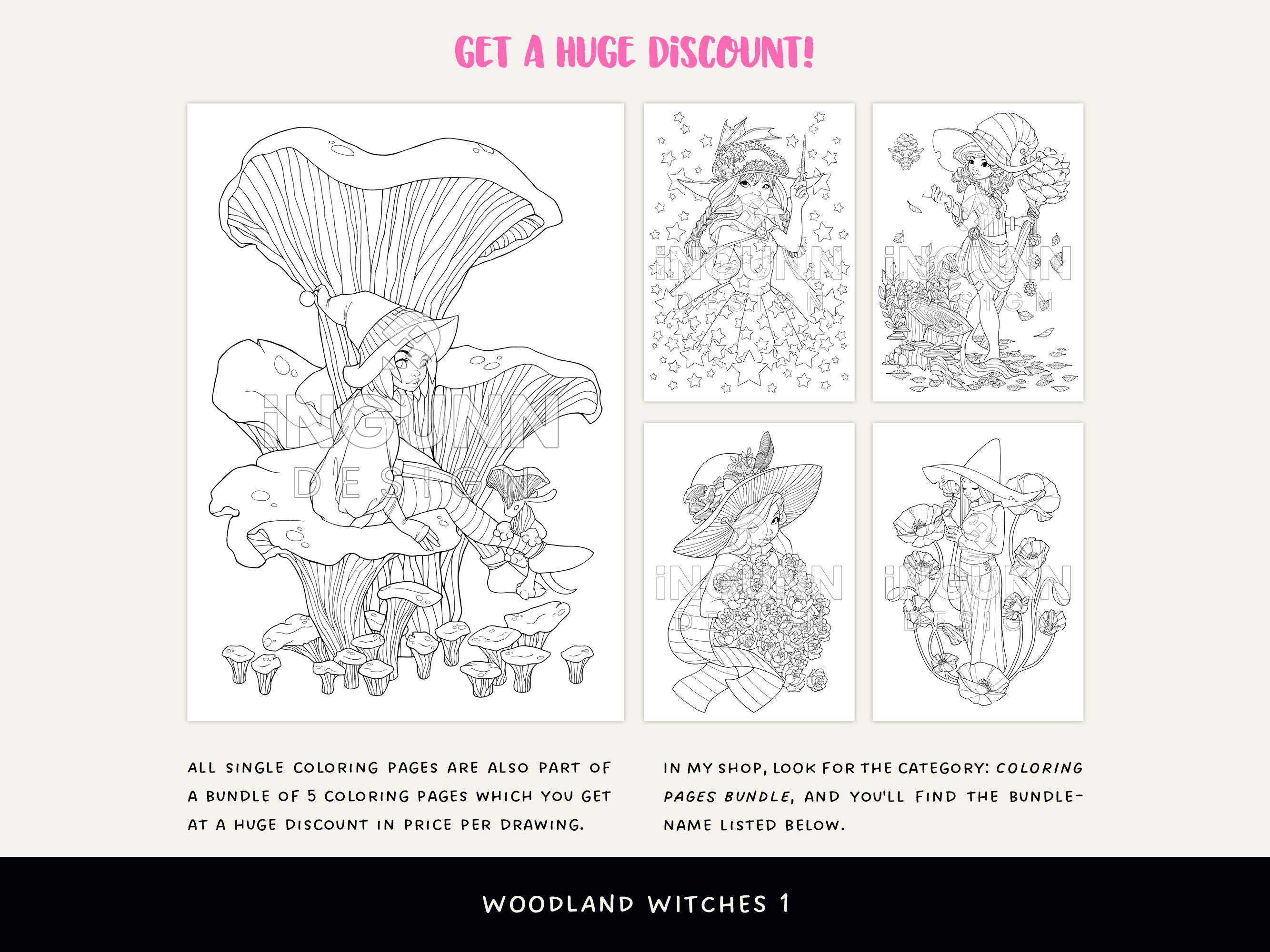 Printable Adult Coloring Page Cute Garden Mushroom Witch Coloring Sheet ...