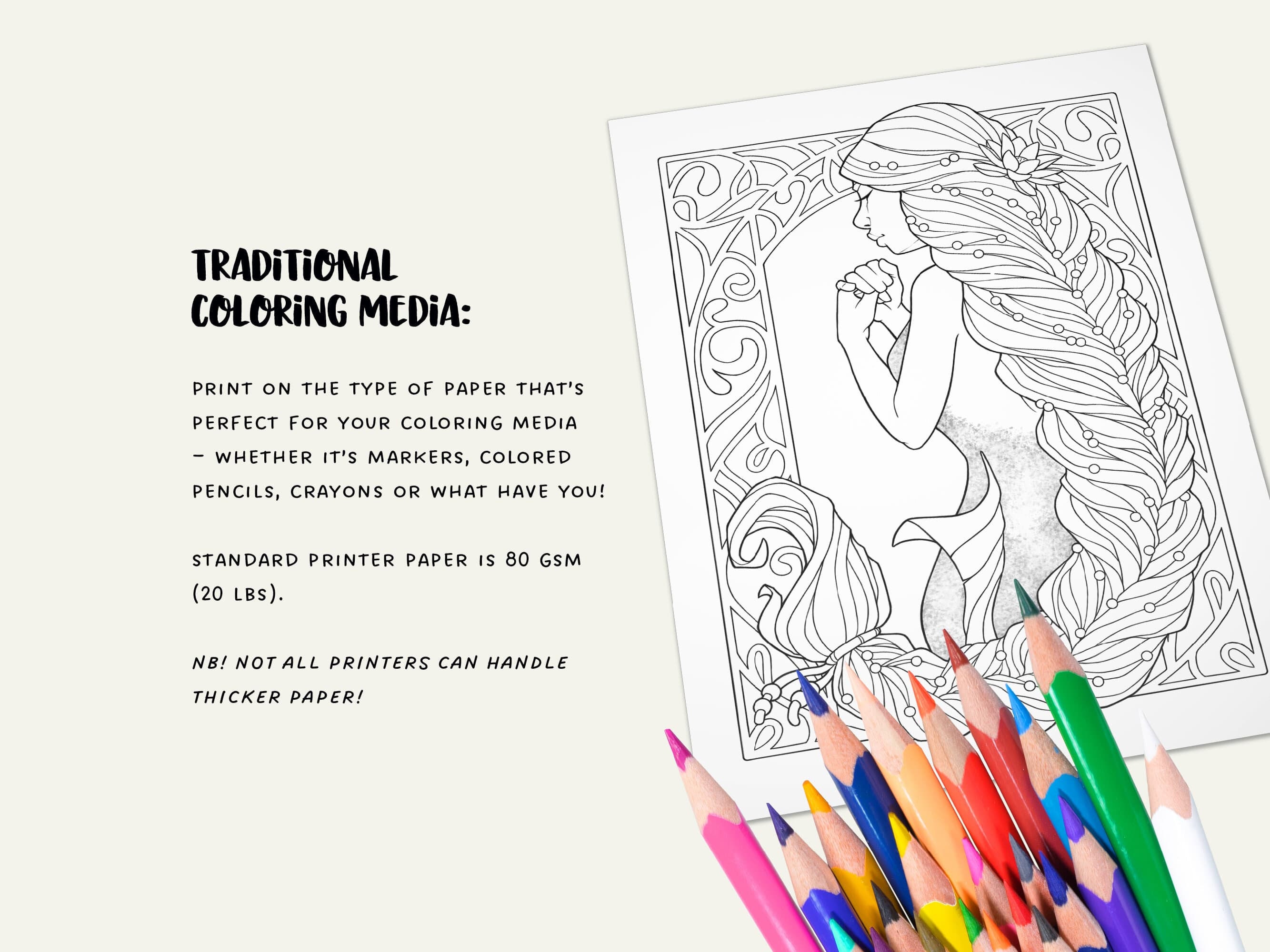 Digital and Printable Mermaid Coloring Book for Adults Fantasy Coloring ...