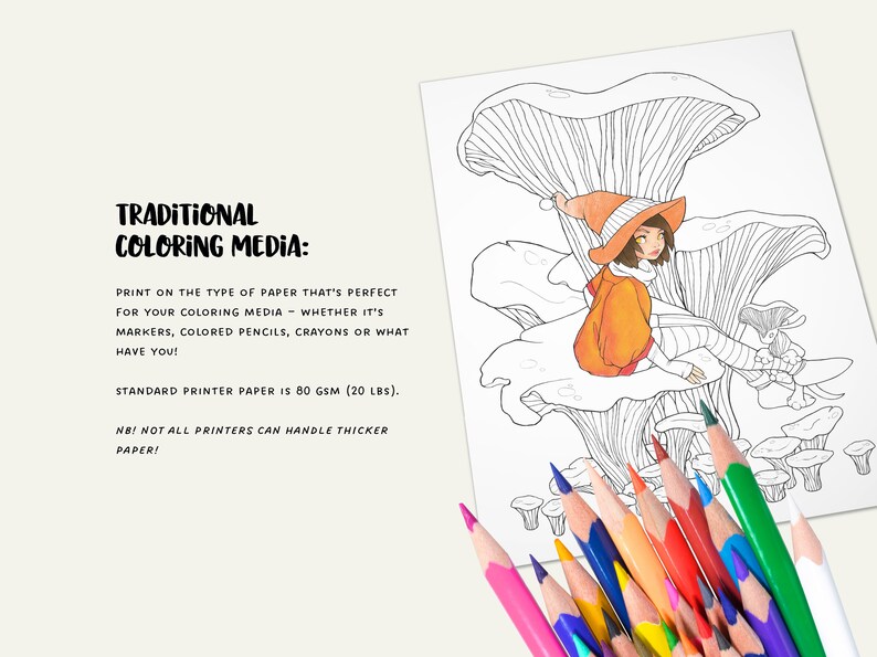 Printable Adult Coloring Page Cute Garden Mushroom Witch Coloring Sheet ...