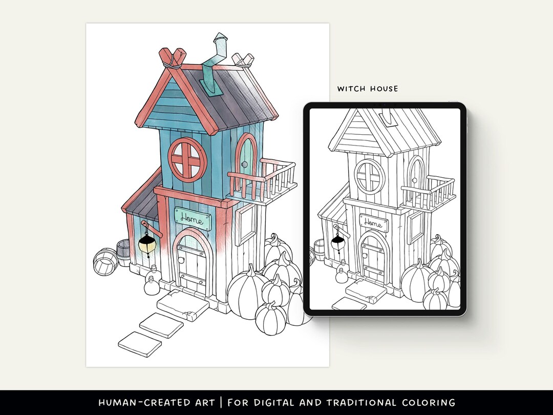 Witch House Coloring Page • Digital and Printable Witchy Fantasy ...
