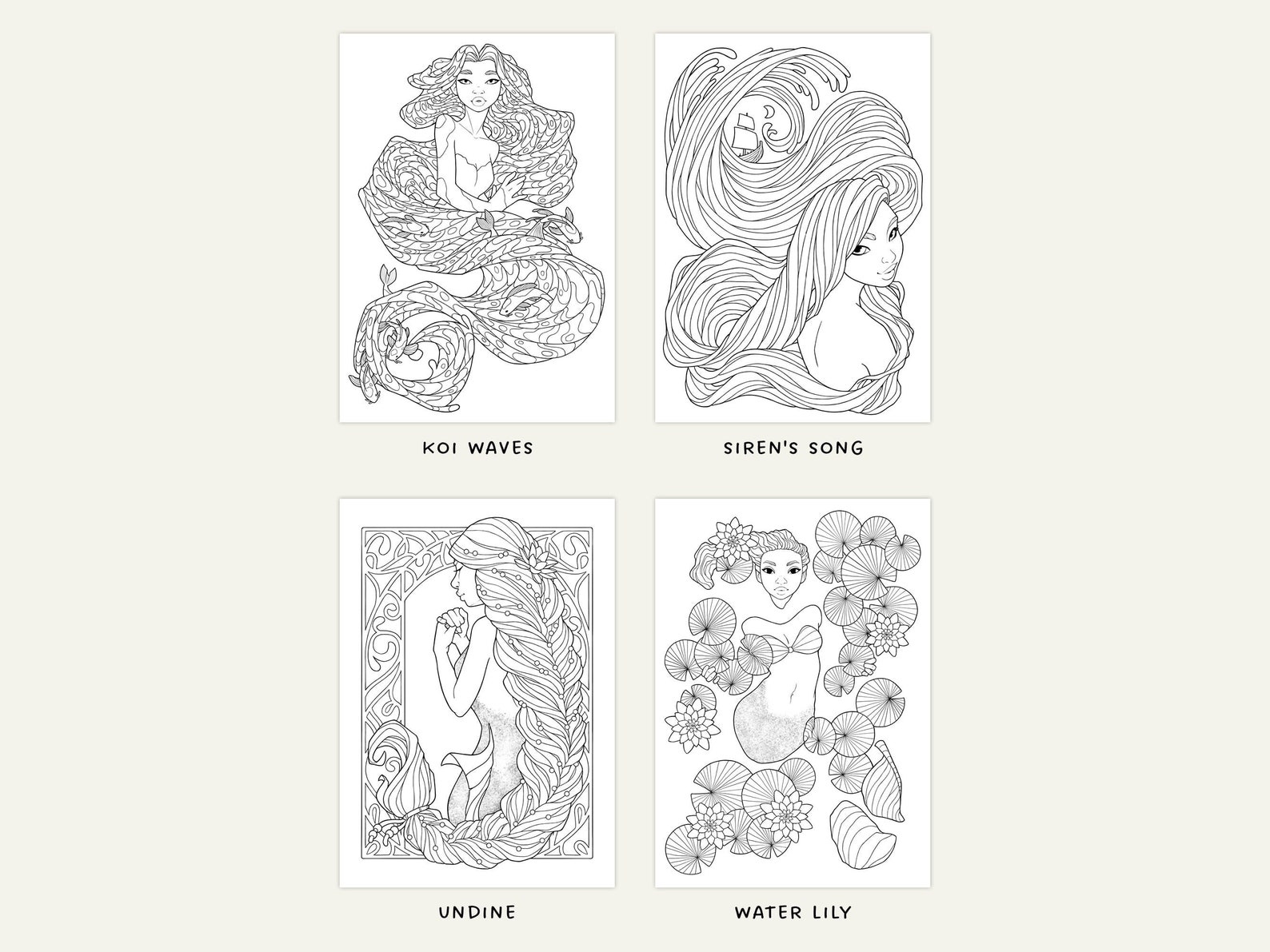 Digital and Printable Mermaid Coloring Book for Adults • Fantasy ...