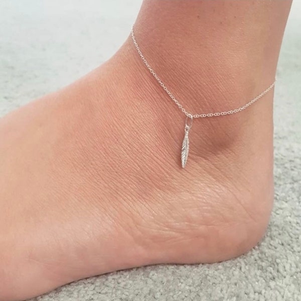 Sterling Silver Feather Anklets for Women - Etsy