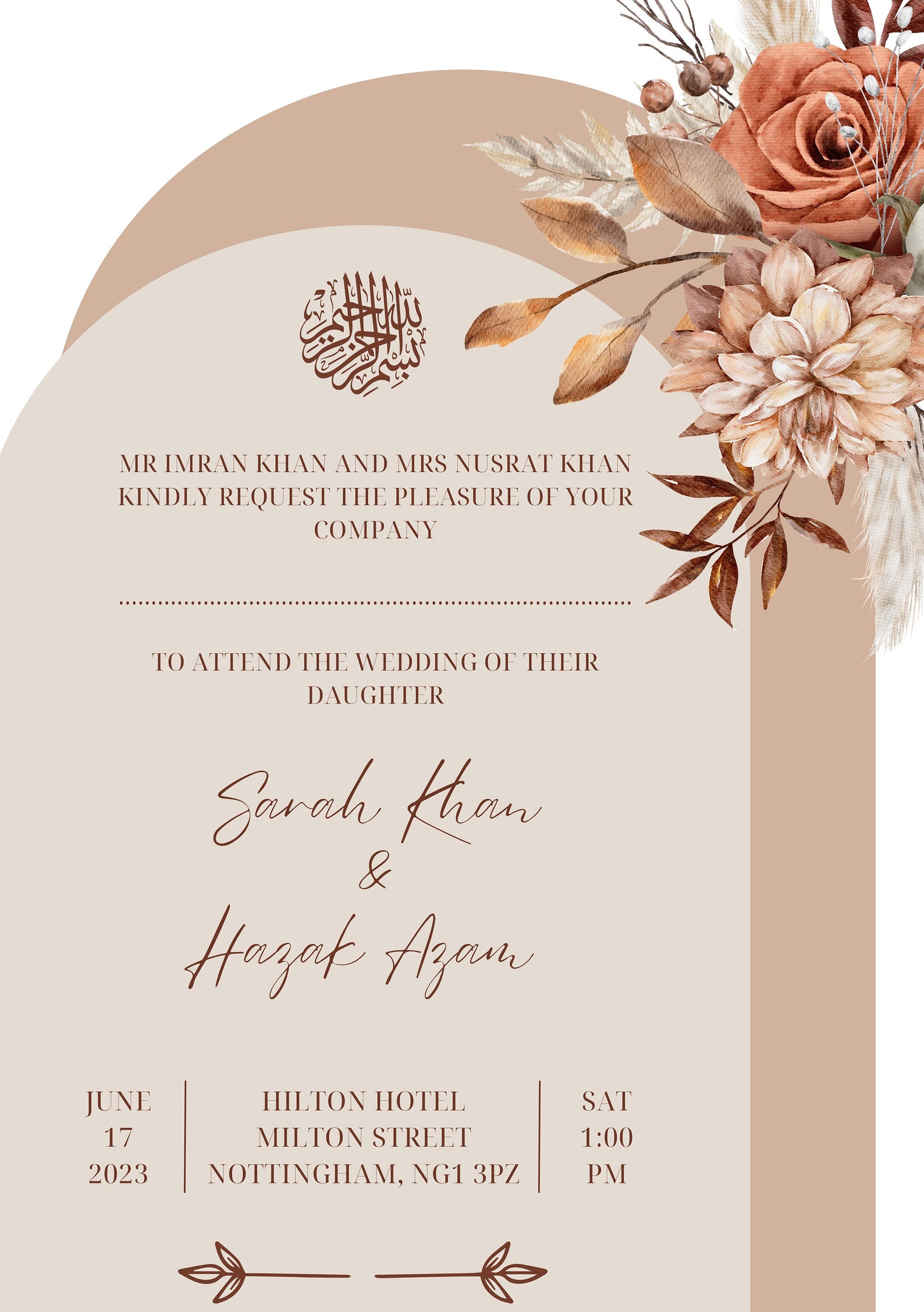 Mehndi and Nikah Invitations Pack for Muslim Wedding, Autumnal Floral ...