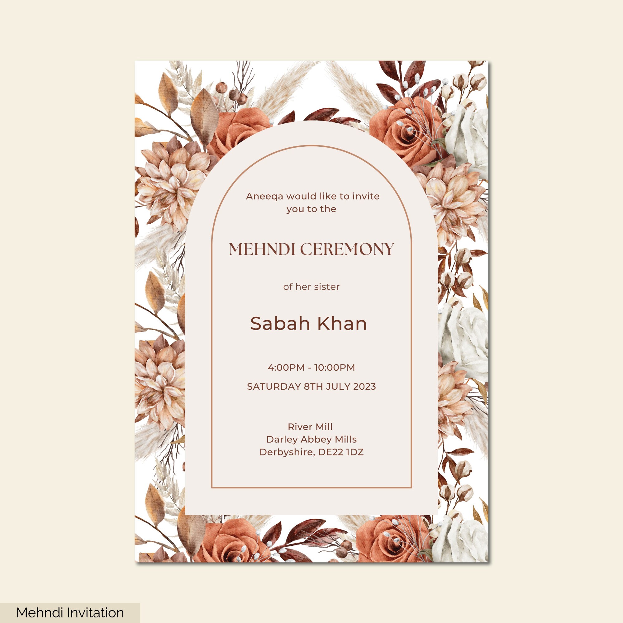 Mehndi and Nikah Invitations Pack for Muslim Wedding, Autumnal Floral ...