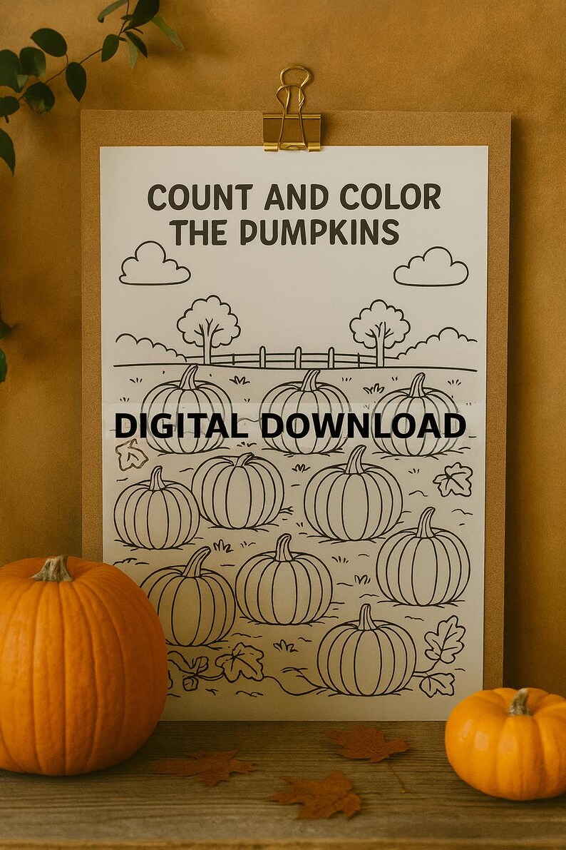 Pumpkin Counting Coloring Page, Fall Kids Activity, Preschool Learning ...