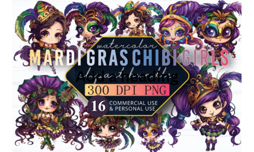 Mardi Gras Chibi Clipart | Cute Carnival Girl PNG Bundle | Kawaii ...