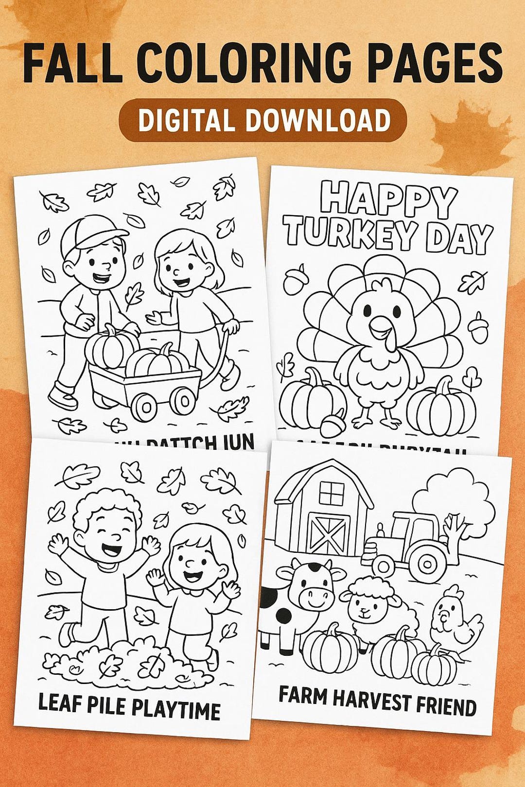 Fall Coloring Pages for Kids | Autumn Pumpkin, Turkey, Farm & Leaf Play ...