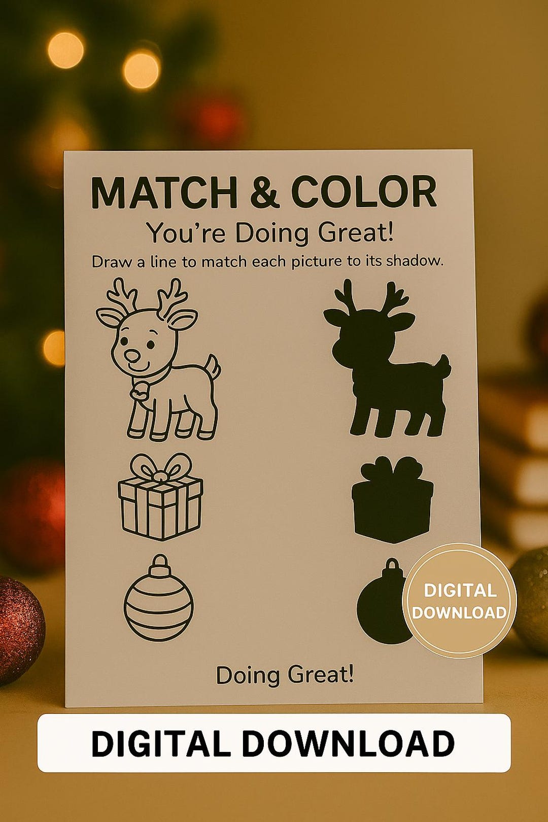 Match & Color Christmas Worksheet | Holiday Shadow Matching Activity ...