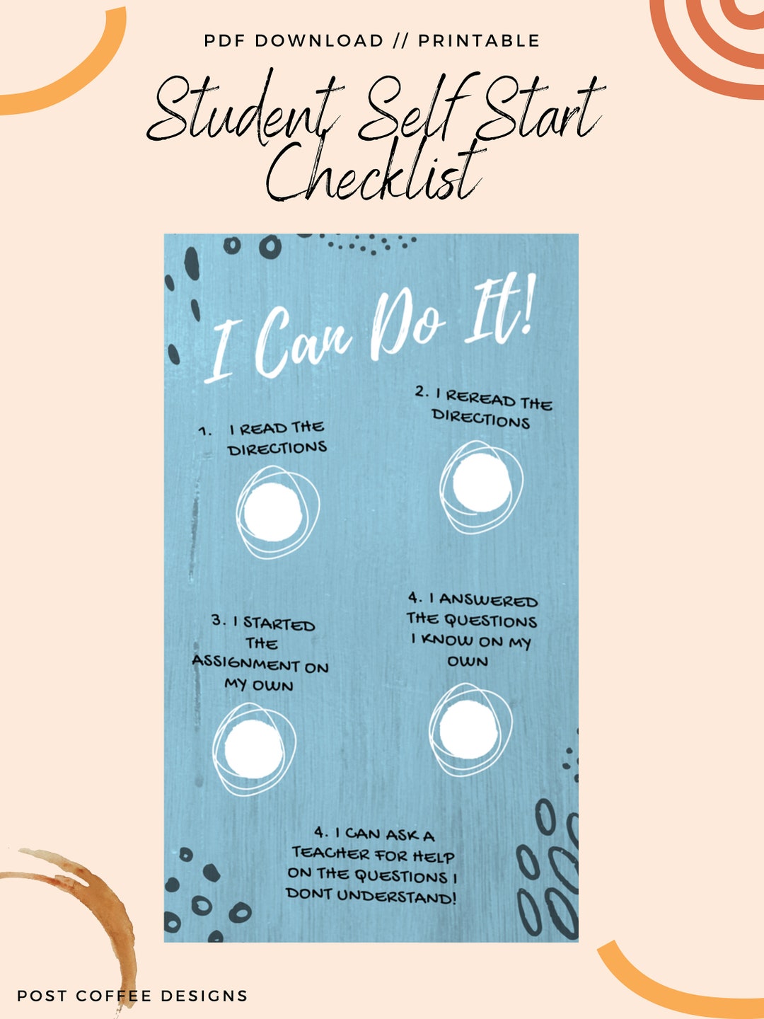 Student Self Start Checklist PDF Printable - Etsy