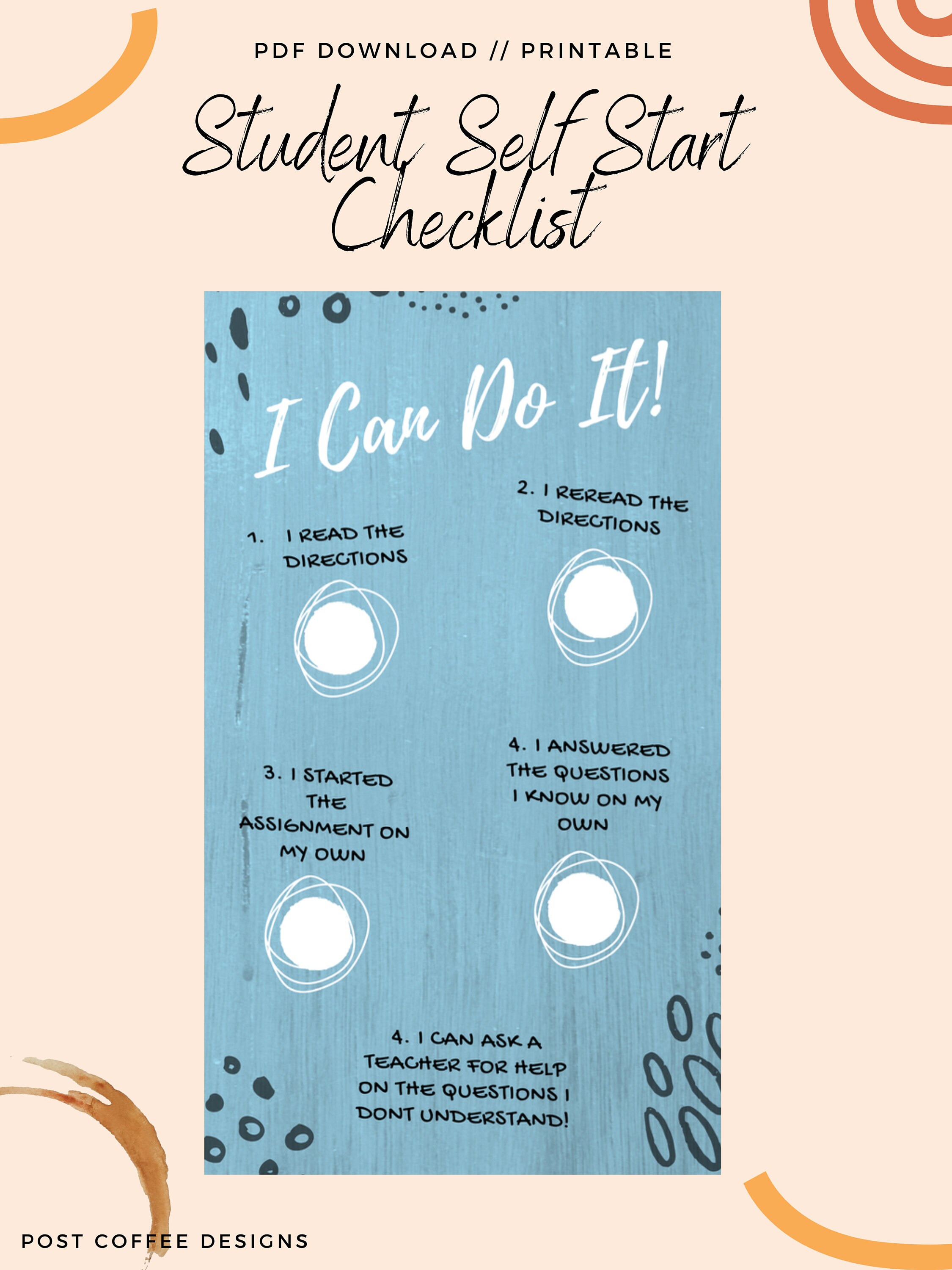 Student Self Start Checklist - PDF - Printable - Etsy