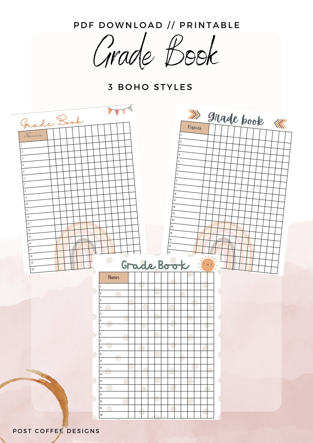 Boho Grade Book - 3 Designs - Instant Download - Printable - PDF - Etsy