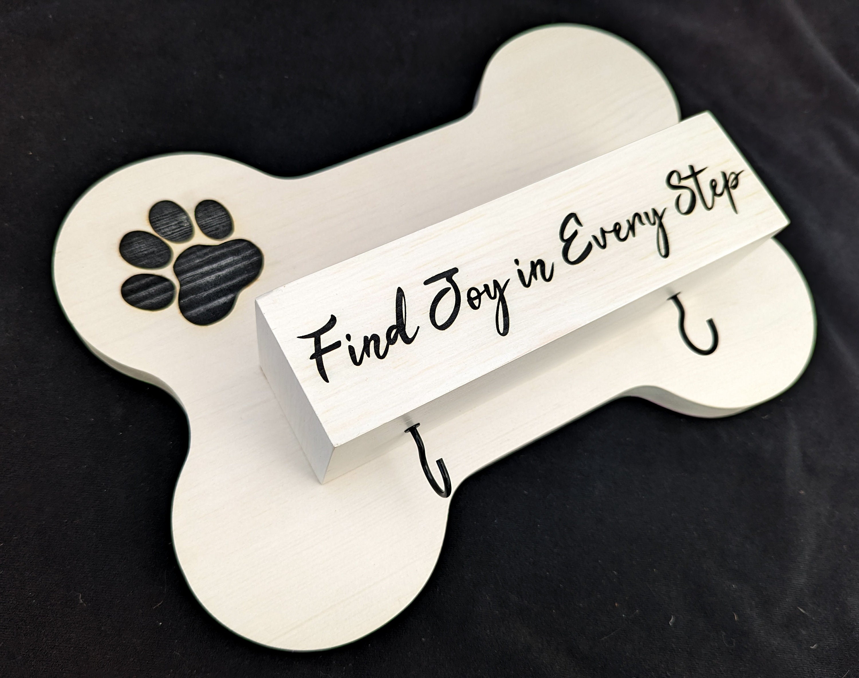 Dog Bone Shaped Wall Shelf - “find Joy in Every Step” With Two Hooks ...