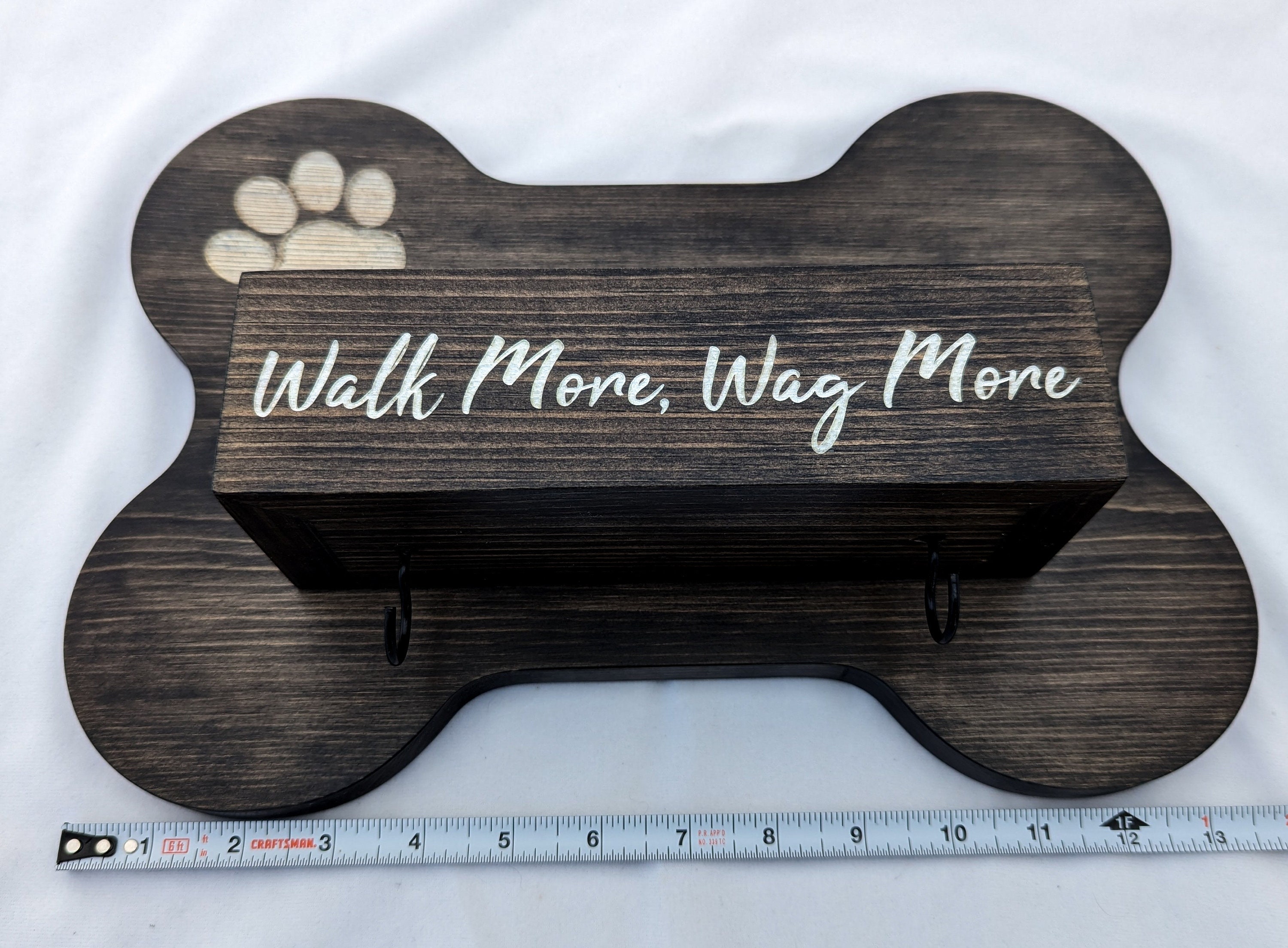 Dog Bone Shaped Wall Shelf - “walk More, Wag More” With Two Hooks for ...