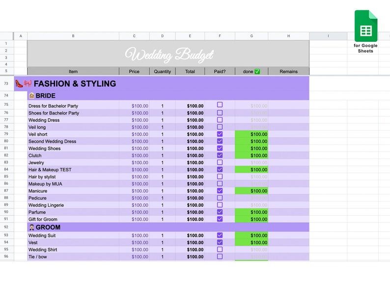 Wedding Budget Spreadsheet for Google Sheets Digital Budget Planner ...