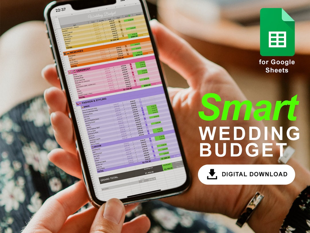 Wedding Budget Spreadsheet for Google Sheets Digital Budget Planner ...