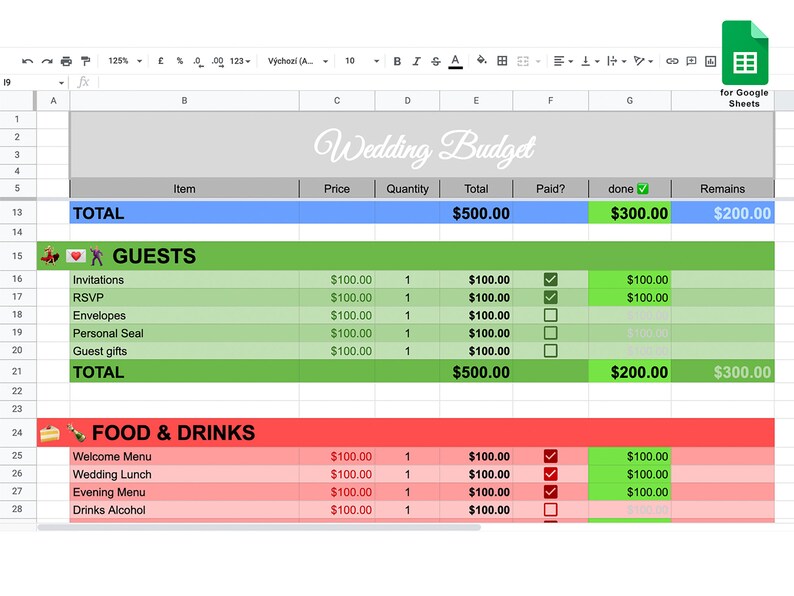 Wedding Budget Spreadsheet for Google Sheets Digital Budget Planner ...