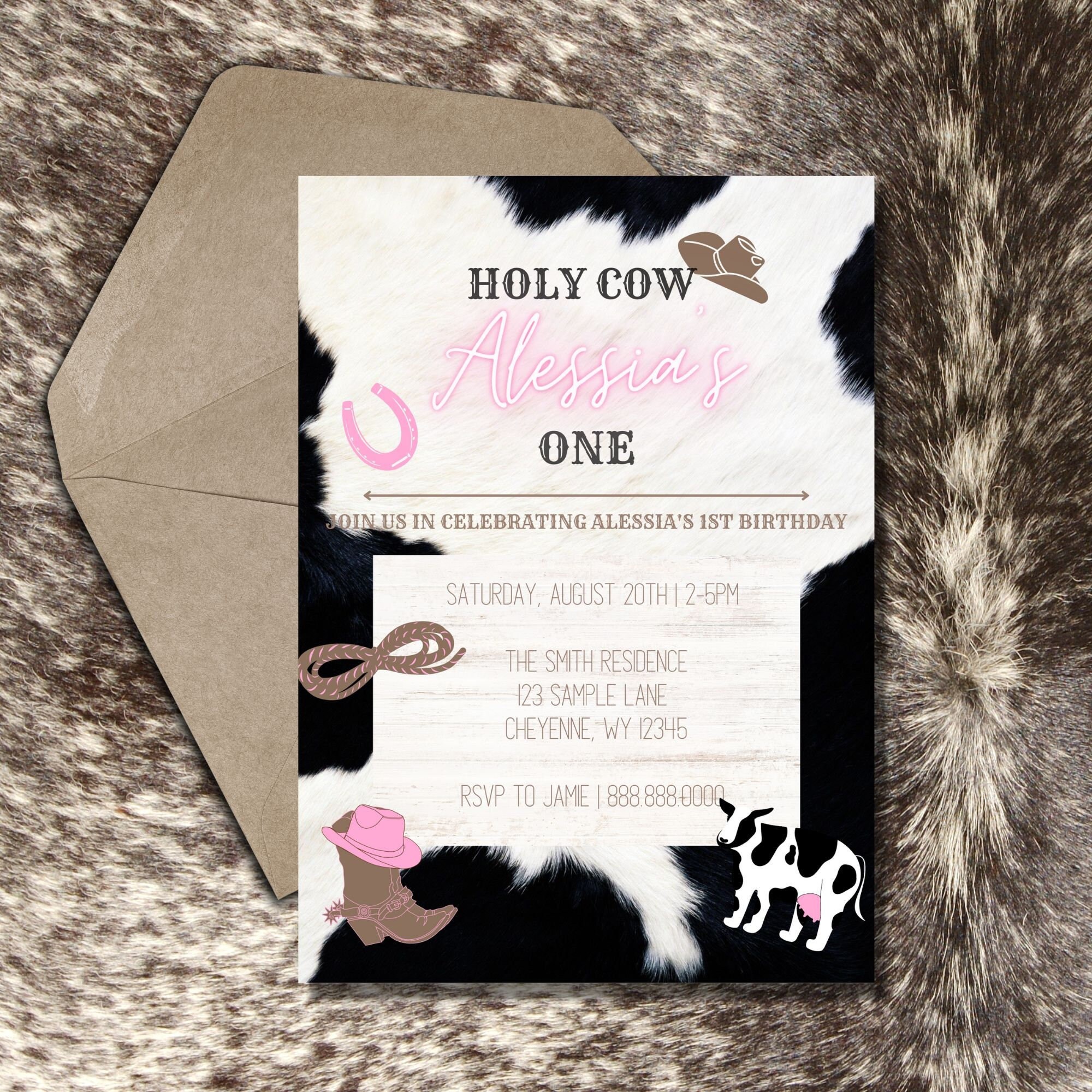 HOLY COW Girl 1st Birthday Invite, Cowgirl 1st Birthday, Western ...