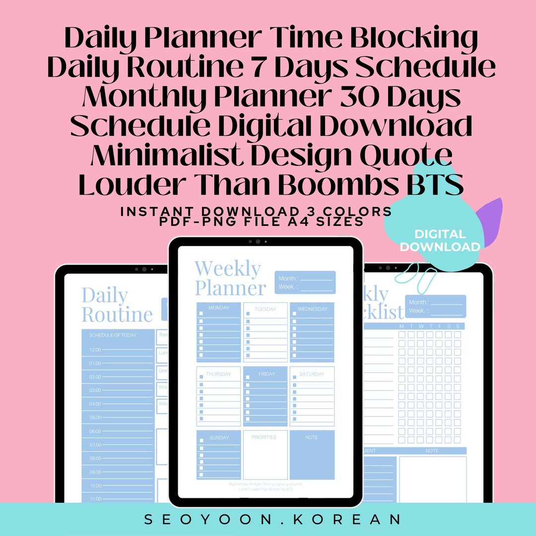 Daily Planner Time Blocking Daily Routine 7 Days Schedule - Etsy