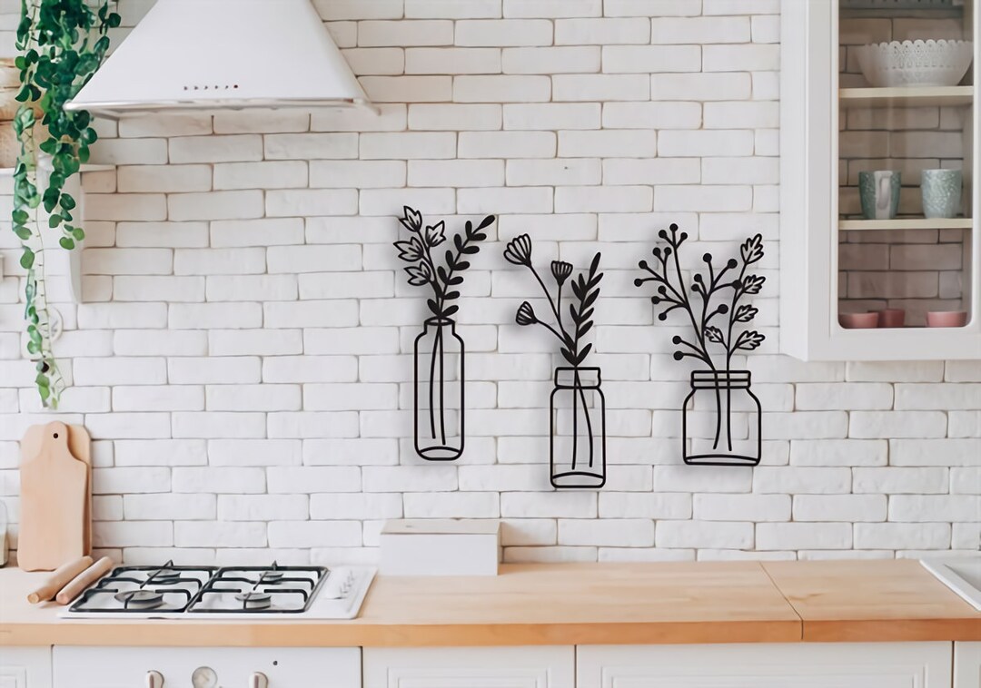 3 Pieces Metal Spring Flower Wall Decor,flower in Vase Metal Wall Sign ...