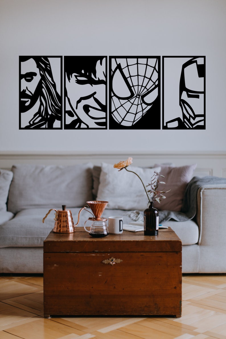 Buy Avengers Face Portraits Metal Wall Art Set, Geometric Framed ...