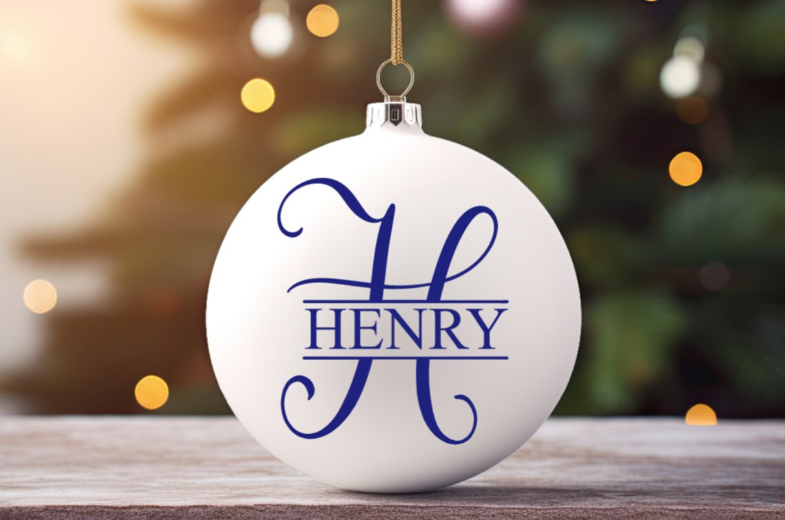 Personalized Name Ornament, Custom Monogram White Glass Christmas ...