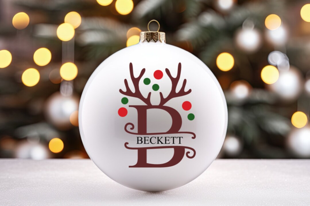 Personalized Name Ornament, Custom Monogram White Glass Christmas ...