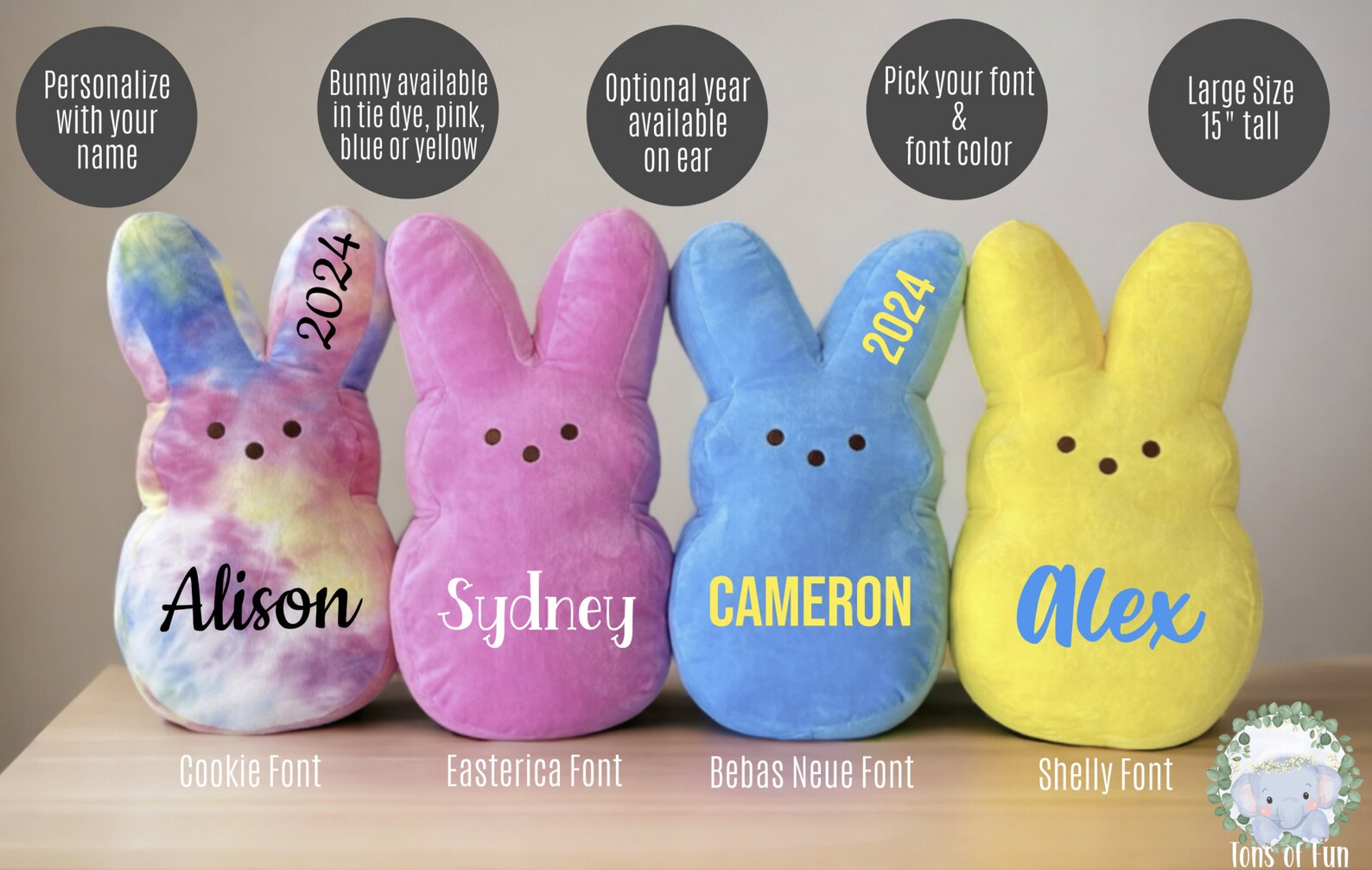 Personalized Easter Bunny Peeps Plush, Extra Large Blue Pink, Kids Easter Basket Stuffer, Babys ...