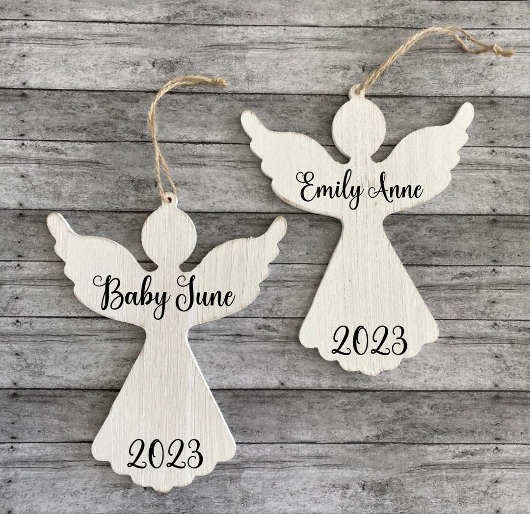 Personalized Whitewash Wooden Angel Ornament, Wooden Christmas Gift Tag ...