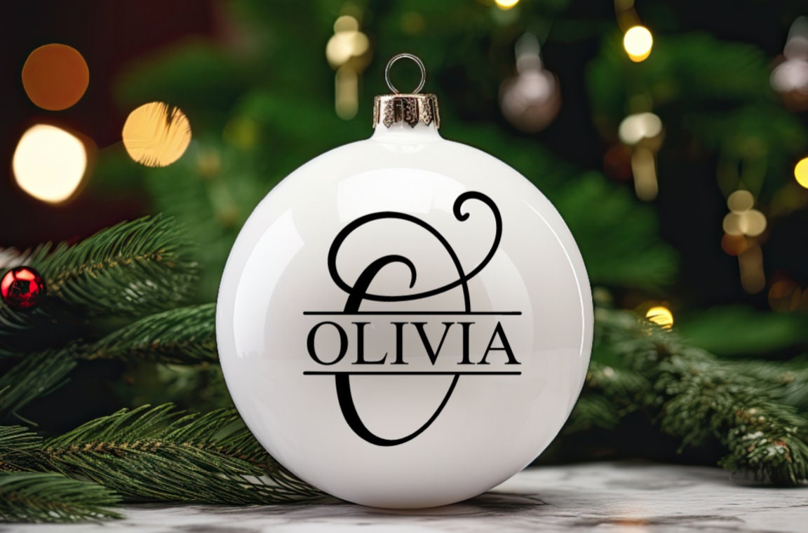 Personalized Name Ornament, Custom Monogram White Glass Christmas ...
