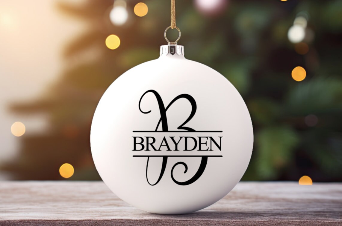 Personalized Name Ornament, Custom Monogram White Glass Christmas ...