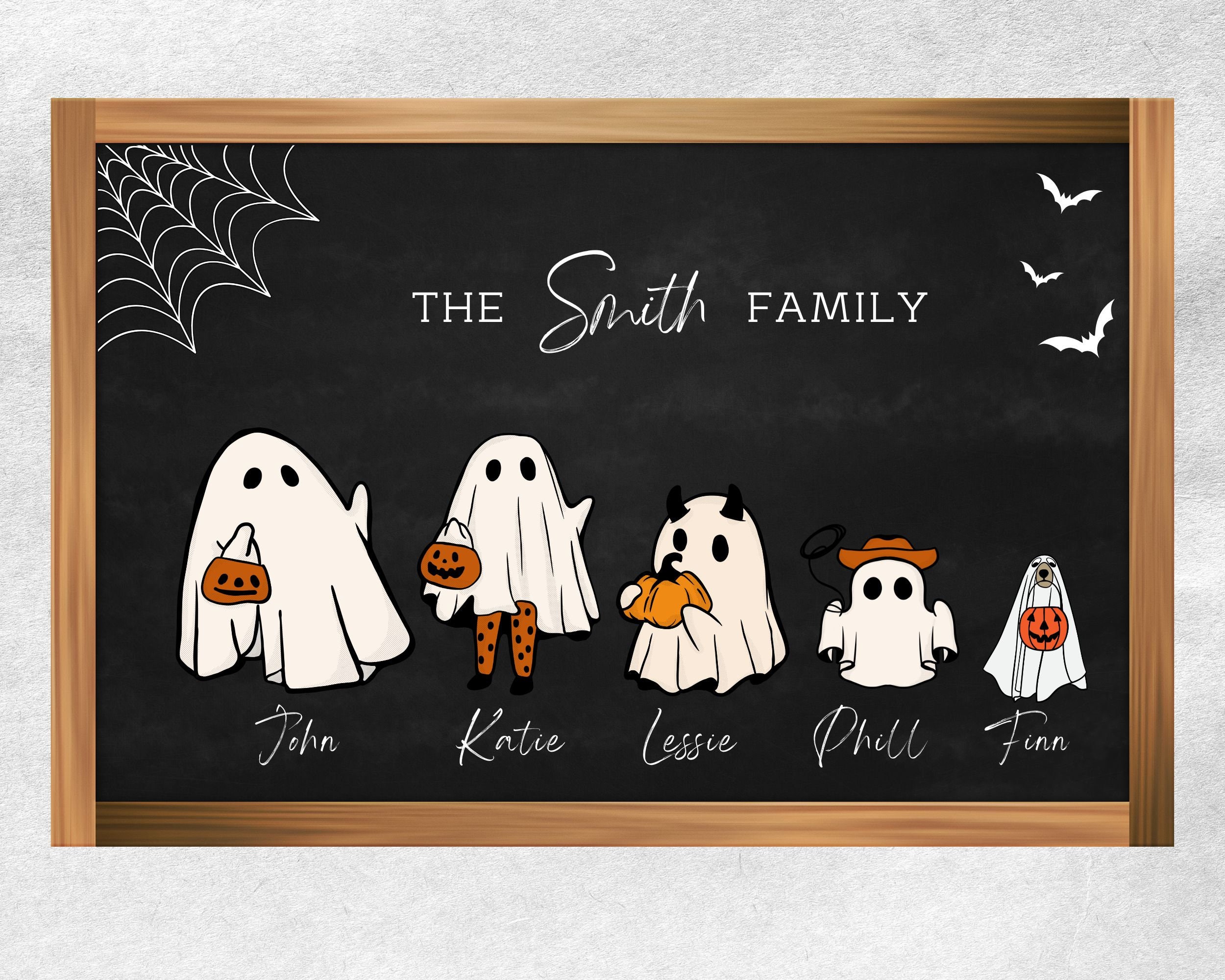 Halloween Family Portrait, Custom Family Print With Pets, Cute ...