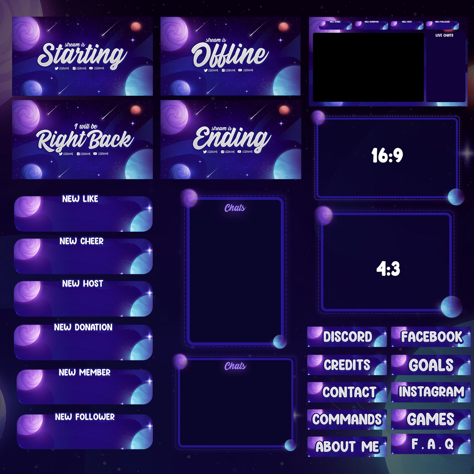 Twitch Space Stream Package Twitch Alerts Screens Panels Galaxy Stars ...