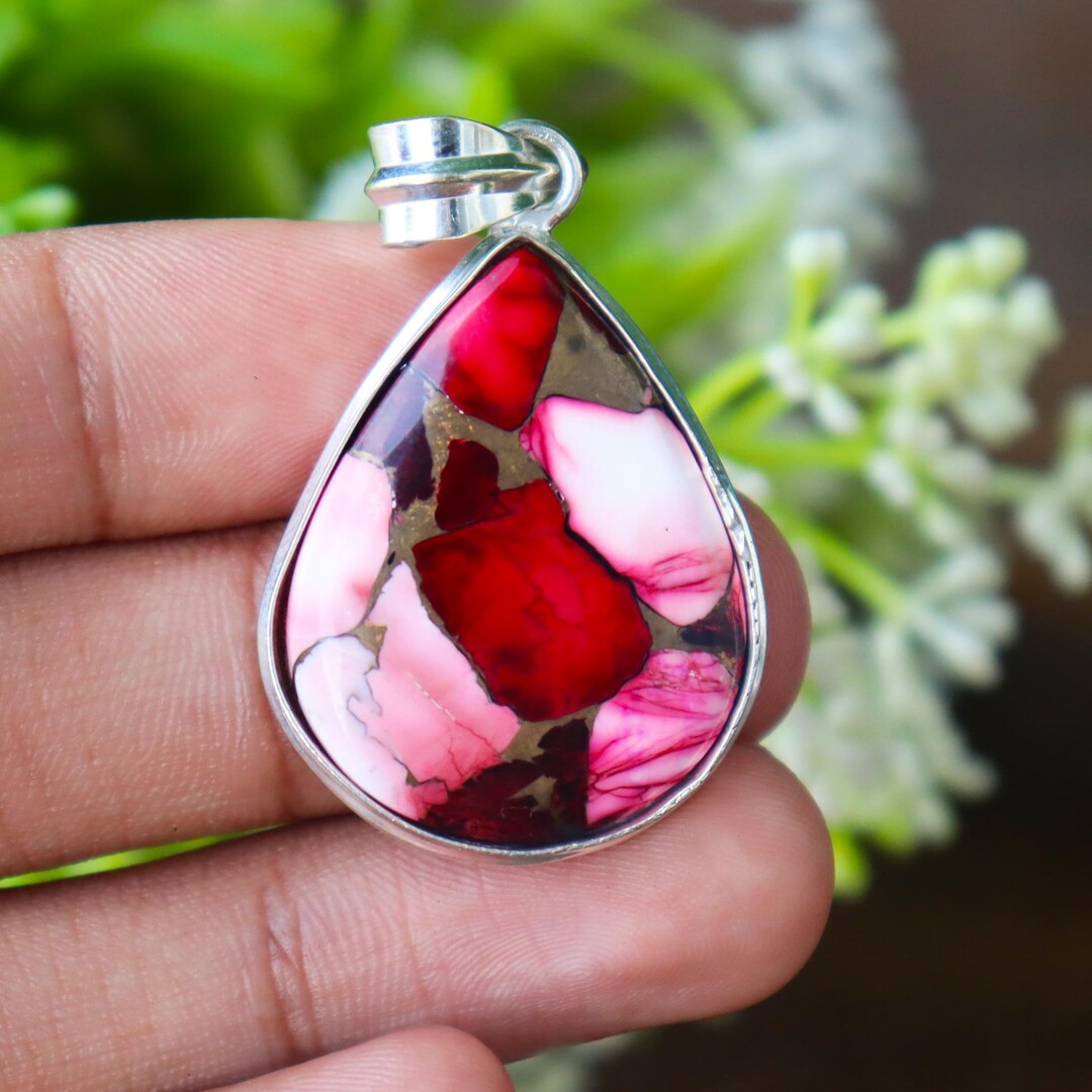 Rose Pink Mohave Turquoise Teardrop Pendant: Silver-plated Boho Charm ...