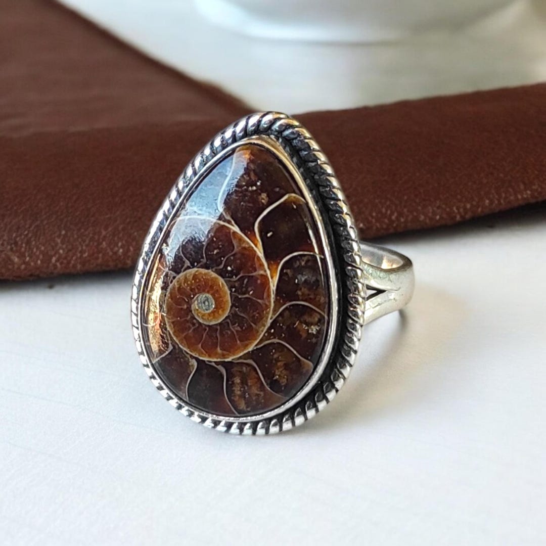 Ammonite Fossil Ring, Handmade Ring, Healing Gemstone Ring, 925 Silver ...