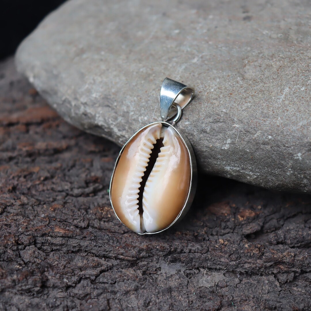 Sterling Silver Cowrie Shell Pendant: Natural Beach Jewelry - Etsy