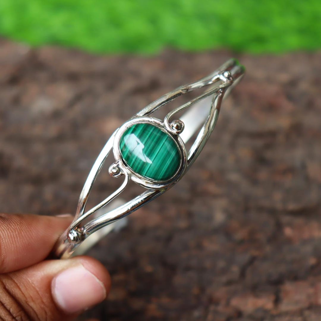Beautiful Malachite Bangle, Solid 925 Silver Bangle, Natural Malachite ...