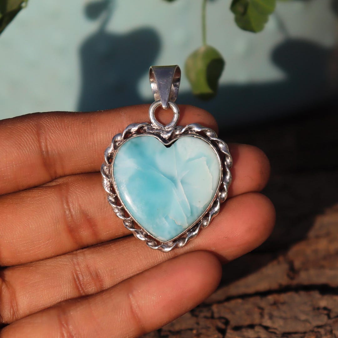 Larimar Heart Shape Pendant, 925 Silver Pendant, Charm Pendant, Natural ...