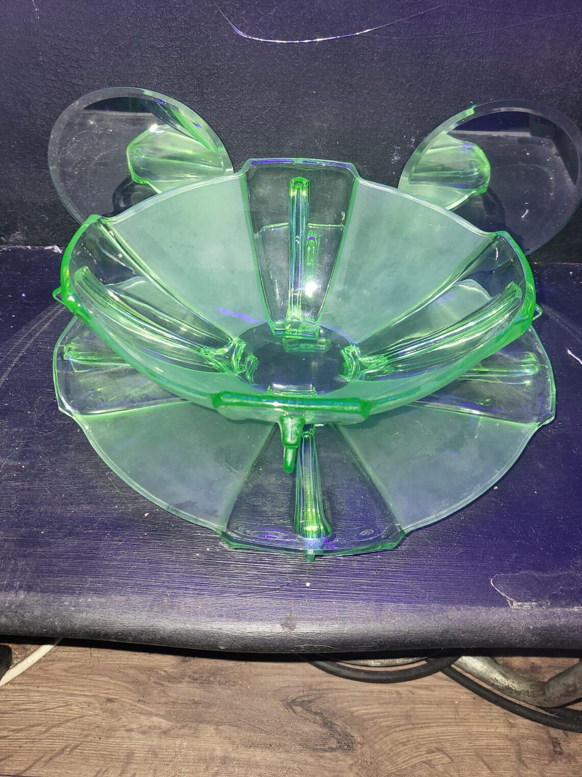 Art Deco Uranium Glass Stolzle Bowl and Plate. - Etsy