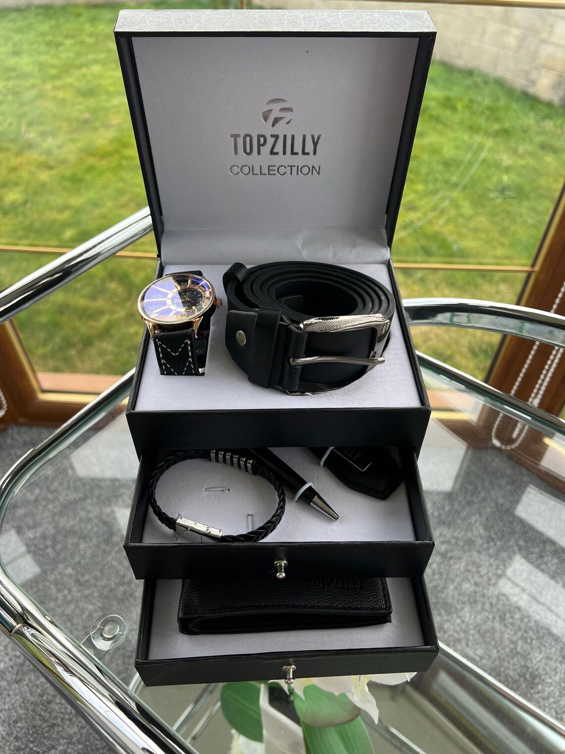 Mens Gift Set: Watch Bracelet, Keychain, Leather Wallet & Belt Birthday ...